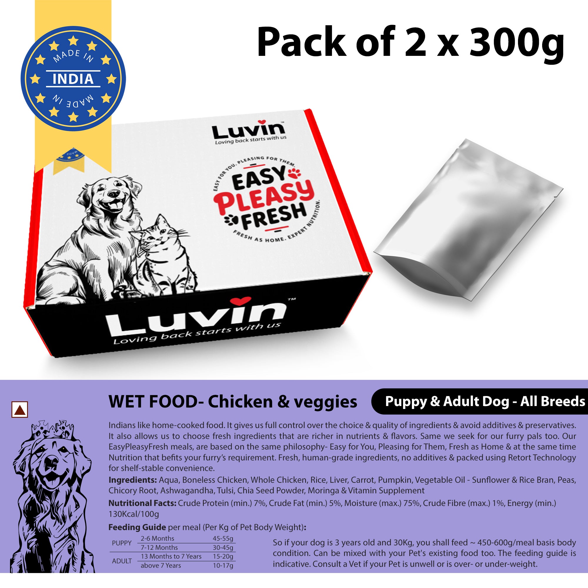 Luvin Wet Food - Chicken & Veggies - Puppy & Adult Dog - All Breeds